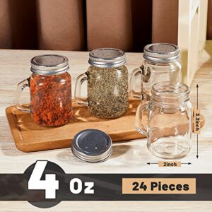 24 Pieces Glass Salt and Pepper Shakers Clear Mason Jar Mini Salt Shakers for Kitchen with Metal Lid and Handles for Kitchen Table Drinkware Home Accessories, 4 oz