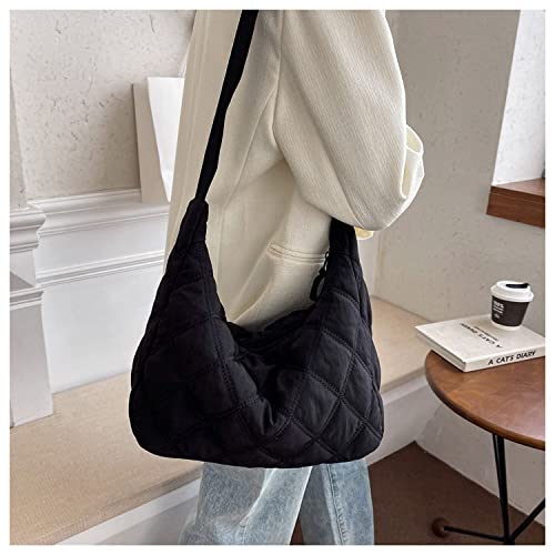 Quilted Crossbody Bags for Women Puffy Tote Bag Quilted Purse Trendy Purses for Women 2022 Quilted Tote Bag (Black)