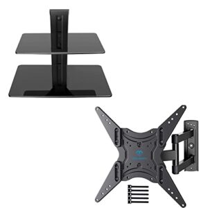 perlesmith floating wall mounted shelf double av shelf & perlesmith full motion tv wall mount for 26-60 inch tvs