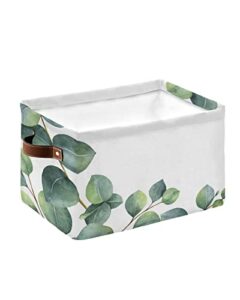 storage bins fabric storage cubes 15x11x9.5 inch natural green leaves eucalyptus leaf foldable storage basket for organizing closet shelf nursery toy 1 pcs