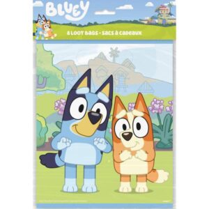 Unique Bluey Dog Birthday Party Supplies Bundle includes Plastic Party Favor Loot Bags - 16 Count