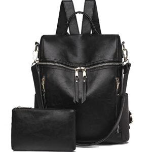 leather backpack purse for women fashion travel large girls shoulder bags with small purse adjustable strap