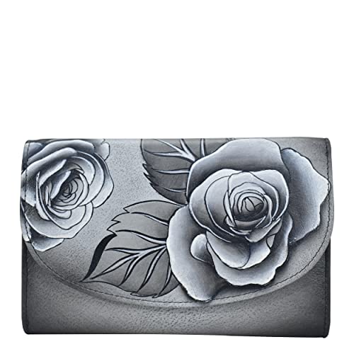 Anna by Anuschka Ladies Tri Fold Wallet, Romantic Rose Black