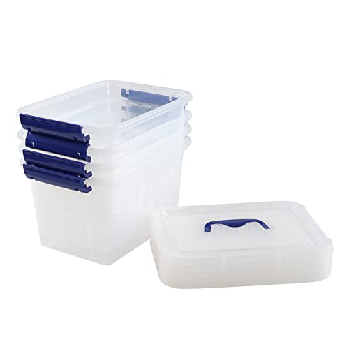 Nesmilers 6 Liter Clear Plastic Storage Box Tote Bins with Lids Set of 4