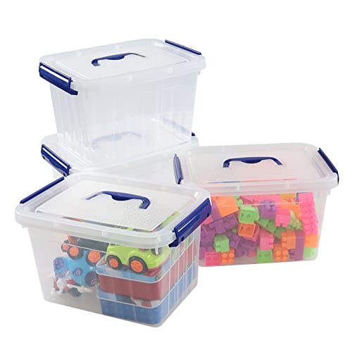 Nesmilers 6 Liter Clear Plastic Storage Box Tote Bins with Lids Set of 4