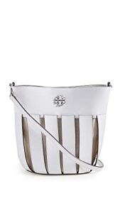 tory burch women’s mcgraw stripe die cut bucket bag, blanc, one size