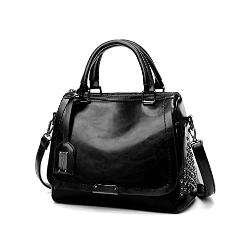 Handbag for Women Fashion Top Handle Satchel Purse Shoulder Bag Designer Ladies Tote Bag Bucket Faux Leather (Black)