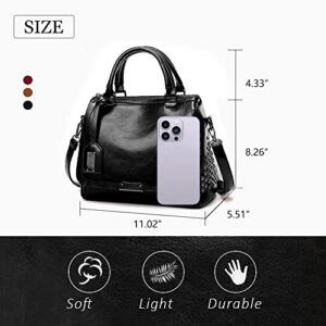 Handbag for Women Fashion Top Handle Satchel Purse Shoulder Bag Designer Ladies Tote Bag Bucket Faux Leather (Black)