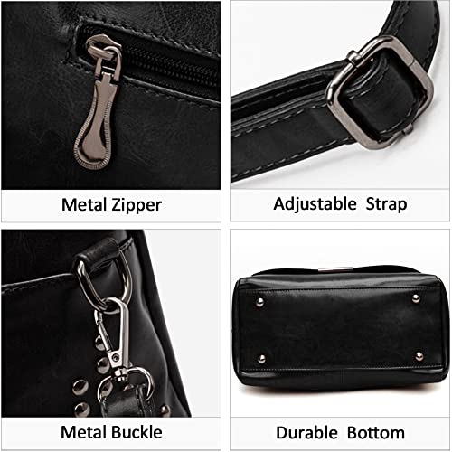 Handbag for Women Fashion Top Handle Satchel Purse Shoulder Bag Designer Ladies Tote Bag Bucket Faux Leather (Black)