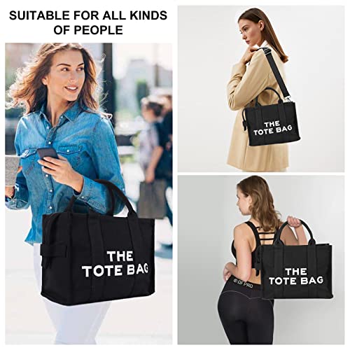 Canvas Tote Bags for Women, Travel Shoulder Bag, Crossbody Hobo Bag, Women Handbag, Tote Purse with Zipper, for Travel, School, Work (Canvas - Black)