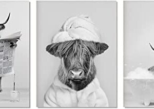 Cow Bathroom Poster Wall Art Print,Black and White Cute Funny Cow Canvas Posters Farmhouse Bathtub Bathroom ,Wall Art Canvas for Living Room, Bathroom, Bedroom, Kids Bathroom Decor,Gift.Set of 3(Unframed,8”X10”inches).