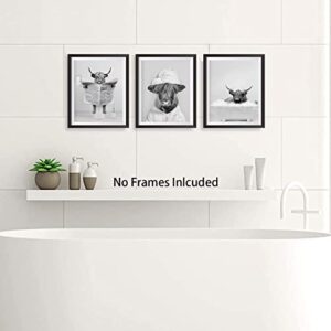 Cow Bathroom Poster Wall Art Print,Black and White Cute Funny Cow Canvas Posters Farmhouse Bathtub Bathroom ,Wall Art Canvas for Living Room, Bathroom, Bedroom, Kids Bathroom Decor,Gift.Set of 3(Unframed,8”X10”inches).