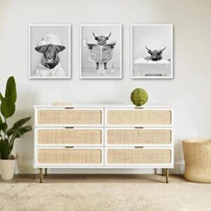 Cow Bathroom Poster Wall Art Print,Black and White Cute Funny Cow Canvas Posters Farmhouse Bathtub Bathroom ,Wall Art Canvas for Living Room, Bathroom, Bedroom, Kids Bathroom Decor,Gift.Set of 3(Unframed,8”X10”inches).