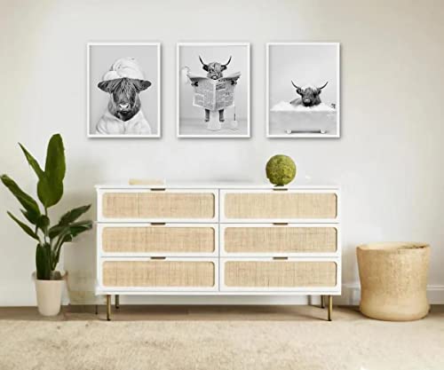 Cow Bathroom Poster Wall Art Print,Black and White Cute Funny Cow Canvas Posters Farmhouse Bathtub Bathroom ,Wall Art Canvas for Living Room, Bathroom, Bedroom, Kids Bathroom Decor,Gift.Set of 3(Unframed,8”X10”inches).