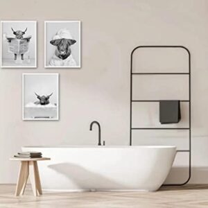 Cow Bathroom Poster Wall Art Print,Black and White Cute Funny Cow Canvas Posters Farmhouse Bathtub Bathroom ,Wall Art Canvas for Living Room, Bathroom, Bedroom, Kids Bathroom Decor,Gift.Set of 3(Unframed,8”X10”inches).