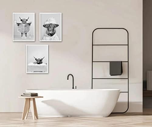 Cow Bathroom Poster Wall Art Print,Black and White Cute Funny Cow Canvas Posters Farmhouse Bathtub Bathroom ,Wall Art Canvas for Living Room, Bathroom, Bedroom, Kids Bathroom Decor,Gift.Set of 3(Unframed,8”X10”inches).