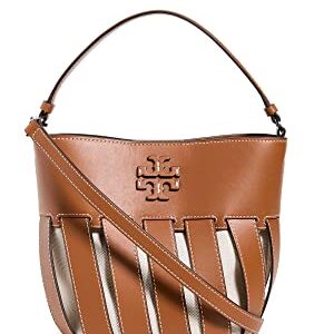 Tory Burch Women's Small McGraw Stripe Die Cut Bucket Bag, Classic Cuoio, One Size