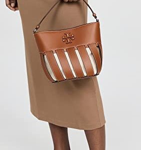 Tory Burch Women's Small McGraw Stripe Die Cut Bucket Bag, Classic Cuoio, One Size