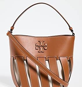 Tory Burch Women's Small McGraw Stripe Die Cut Bucket Bag, Classic Cuoio, One Size