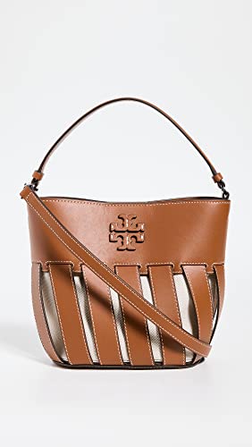 Tory Burch Women's Small McGraw Stripe Die Cut Bucket Bag, Classic Cuoio, One Size