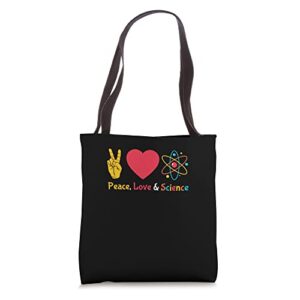 science, stem peace, love & science stem students apparel tote bag