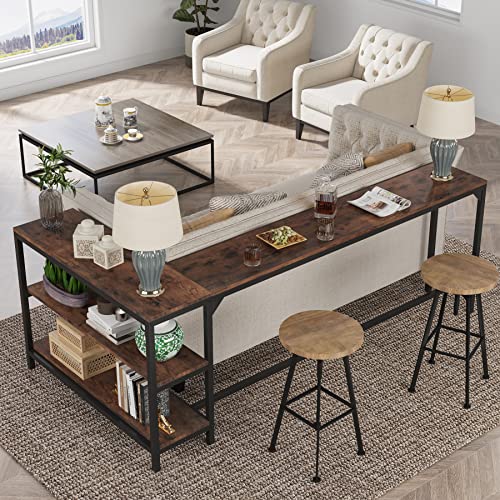 Tribesigns L Shaped Console Sofa Table, 82.67" Extra Long Sofa Tables with 3-Tier Open Storage Shelves, Reversible Entryway Table for Hallway, Industrial Behind Couch Table for Living Room