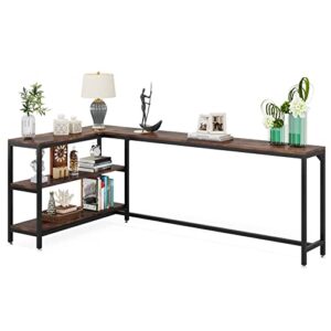 Tribesigns L Shaped Console Sofa Table, 82.67" Extra Long Sofa Tables with 3-Tier Open Storage Shelves, Reversible Entryway Table for Hallway, Industrial Behind Couch Table for Living Room