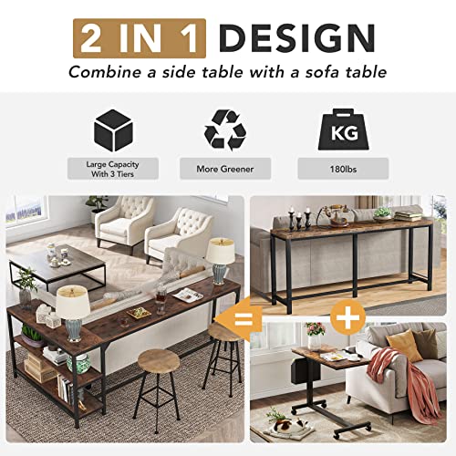 Tribesigns L Shaped Console Sofa Table, 82.67" Extra Long Sofa Tables with 3-Tier Open Storage Shelves, Reversible Entryway Table for Hallway, Industrial Behind Couch Table for Living Room