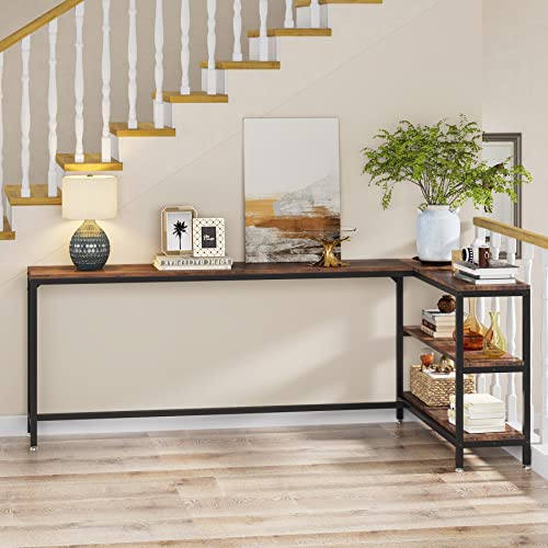 Tribesigns L Shaped Console Sofa Table, 82.67" Extra Long Sofa Tables with 3-Tier Open Storage Shelves, Reversible Entryway Table for Hallway, Industrial Behind Couch Table for Living Room