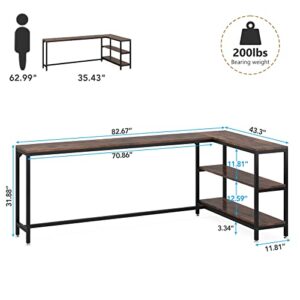 Tribesigns L Shaped Console Sofa Table, 82.67" Extra Long Sofa Tables with 3-Tier Open Storage Shelves, Reversible Entryway Table for Hallway, Industrial Behind Couch Table for Living Room