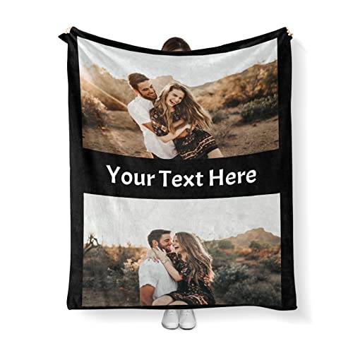 MIHANFA Custom Blanket with Photo Text Personalized I Love You Couples Gifts for Boyfriend Girlfriend Wife Husband Birthday Anniversary Valentines Day Gifts for Him Her Men Women - 50x60 2 Photo