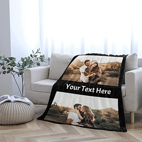 MIHANFA Custom Blanket with Photo Text Personalized I Love You Couples Gifts for Boyfriend Girlfriend Wife Husband Birthday Anniversary Valentines Day Gifts for Him Her Men Women - 50x60 2 Photo