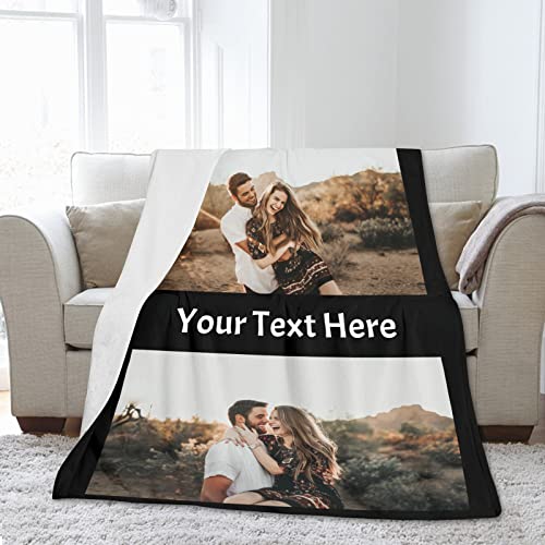 MIHANFA Custom Blanket with Photo Text Personalized I Love You Couples Gifts for Boyfriend Girlfriend Wife Husband Birthday Anniversary Valentines Day Gifts for Him Her Men Women - 50x60 2 Photo