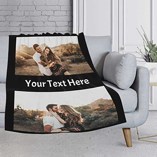 MIHANFA Custom Blanket with Photo Text Personalized I Love You Couples Gifts for Boyfriend Girlfriend Wife Husband Birthday Anniversary Valentines Day Gifts for Him Her Men Women - 50x60 2 Photo