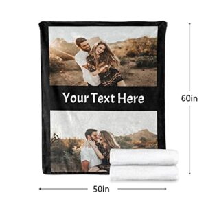 MIHANFA Custom Blanket with Photo Text Personalized I Love You Couples Gifts for Boyfriend Girlfriend Wife Husband Birthday Anniversary Valentines Day Gifts for Him Her Men Women - 50x60 2 Photo