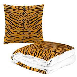 tiger skin pattern fleece blanket throw cushion travel packable plush blankets for office bed sofa couch camping 60×70 inches