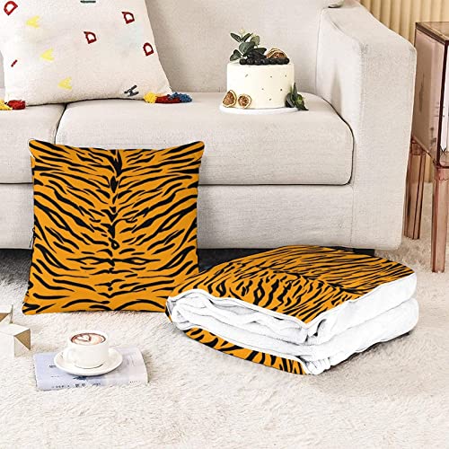 Tiger Skin Pattern Fleece Blanket Throw Cushion Travel Packable Plush Blankets for Office Bed Sofa Couch Camping 60x70 Inches