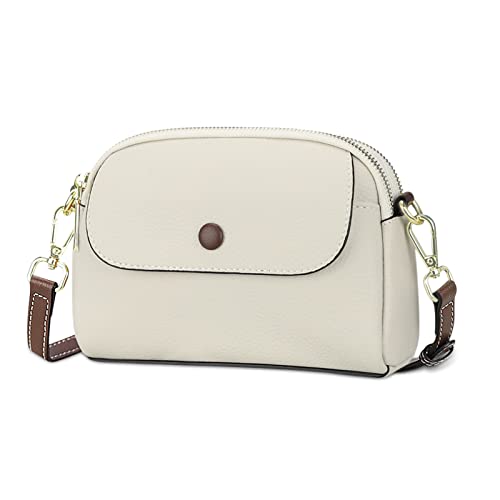 FUKUTAI Genuine Leather Crossbody Bag for Women - Shoulder Cross Body Handbags Purses Lightweight & Soft (White)