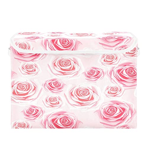 Kigai Rose Pink Storage Basket with Lid Collapsible Storage Bin Fabric Box Closet Organizer for Home Bedroom Office 1 Pack