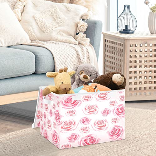 Kigai Rose Pink Storage Basket with Lid Collapsible Storage Bin Fabric Box Closet Organizer for Home Bedroom Office 1 Pack