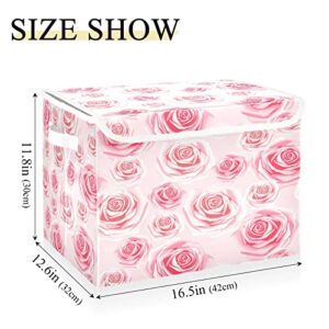 Kigai Rose Pink Storage Basket with Lid Collapsible Storage Bin Fabric Box Closet Organizer for Home Bedroom Office 1 Pack