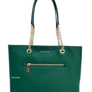 Michael Kors Jet Set Medium Front Pocket Chain Top Zip Tote Jewel Green