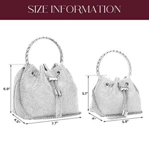 SWEETV Women's Rhinestone Bucket Bag, Evening Handbag Purse for Formal Wedding Cocktail Prom Party Club, Silver, Large