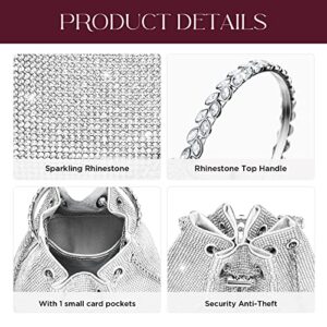 SWEETV Women's Rhinestone Bucket Bag, Evening Handbag Purse for Formal Wedding Cocktail Prom Party Club, Silver, Large