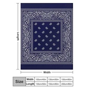 Southwestern Navy Blue Bandana Paisley Border Print Flannel Fleece BlanketThrow Lightweight Cozy Fuzzy Warm Throw Blankets Fluffy Blanket for Couch Sofa Chair Gifts 50"x40"