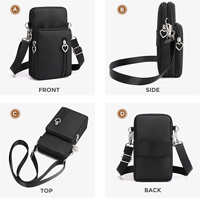 Small Crossbody Bags for Women, Black Waterproof Cell Phone Crossbody Wallet Purse Handbags Mens Gym Bags, Detachable Strap Multi Pocket Casual Outdoor Sling Designer Crossbody Bags for Women Unisex