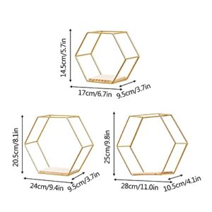 FQQWEE Hexagonal Floating Shelves Wall Decor Set of 3 Metal Wire Wall Mounted Honey Comb Shelves Decorative Geometric Floating Wall Storage Shelves for Bedroom Living Room Home Office