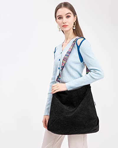 Tote Bag Women Large Crossbody Bag Stylish Handbag for Women Corduroy Hobo Bag Fashion shoulder Bag Purse (Black)