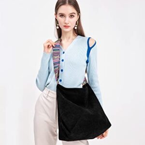 Tote Bag Women Large Crossbody Bag Stylish Handbag for Women Corduroy Hobo Bag Fashion shoulder Bag Purse (Black)