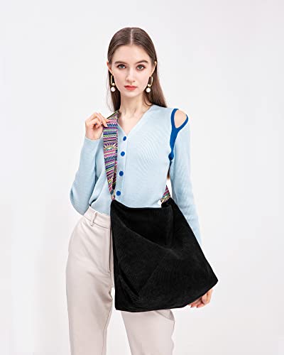 Tote Bag Women Large Crossbody Bag Stylish Handbag for Women Corduroy Hobo Bag Fashion shoulder Bag Purse (Black)